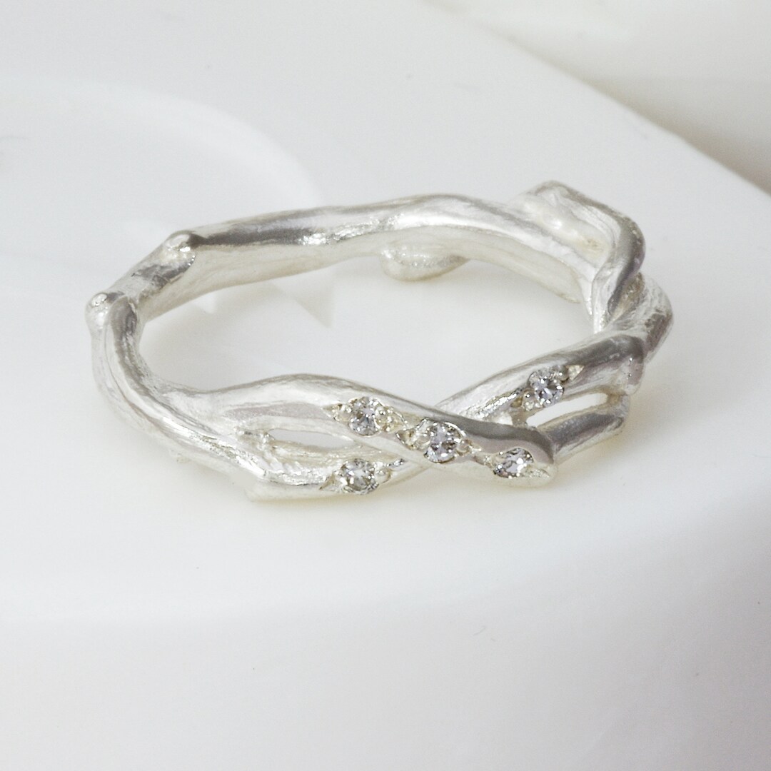 Silver Double Strand Diamond Ring - Etsy