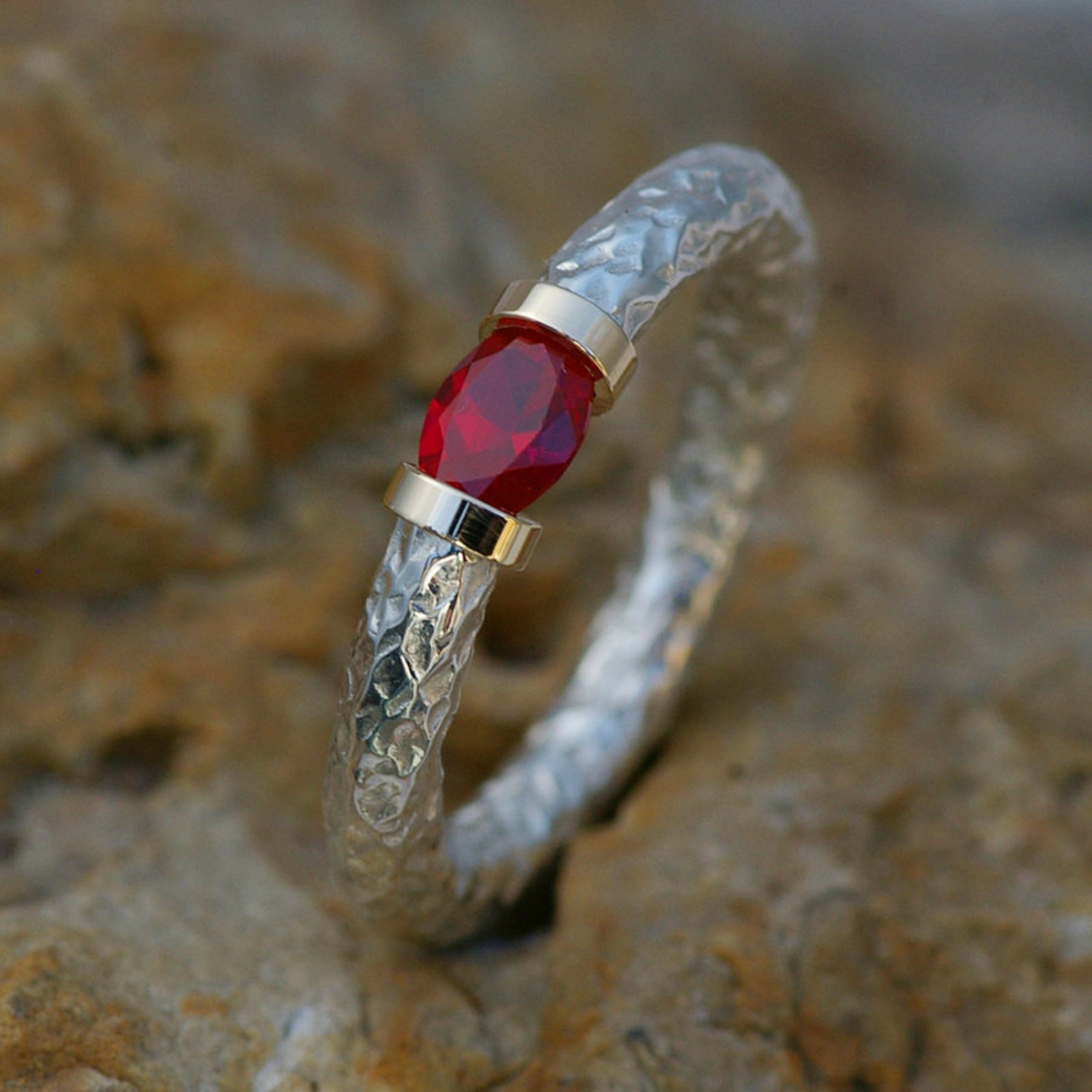 Silver Red Garnet Tension Ring - Etsy