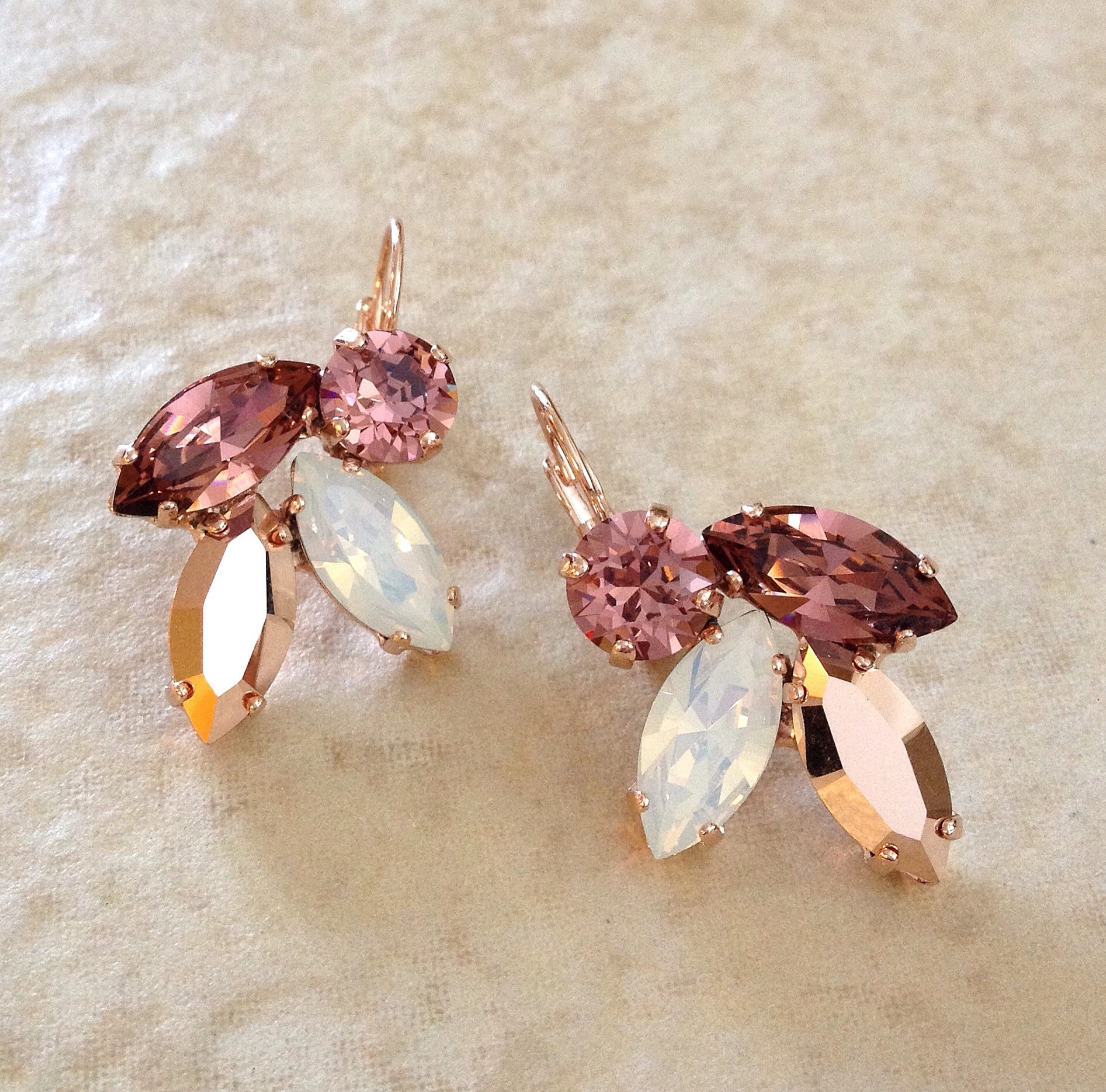 Crystal Drop Earrings Rhinestone Leaf Earrings Rose Gold | Etsy