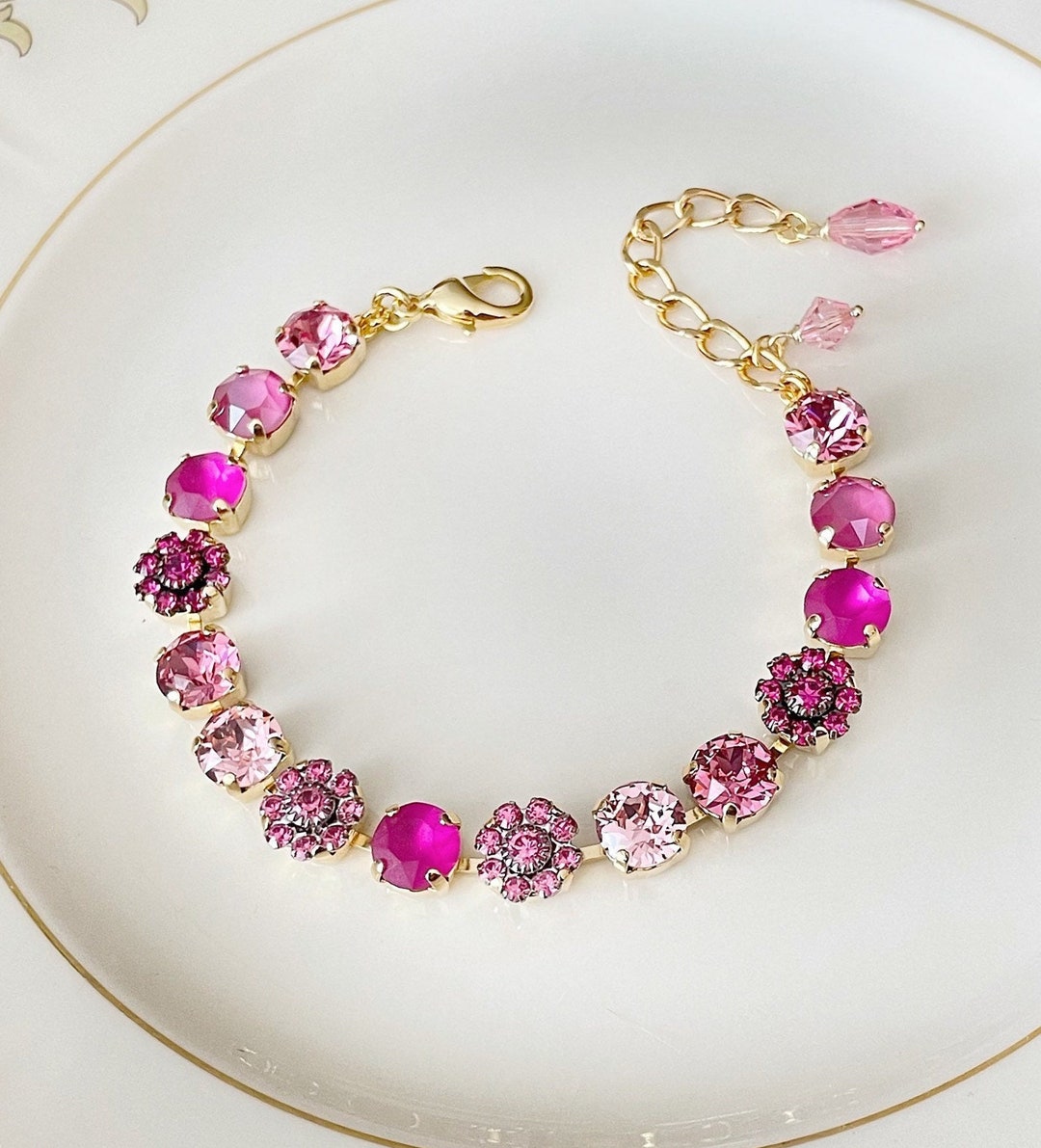 Pink, Fuchsia, Rose Bracelet, Crystal Bracelet, Floral, Flower ...