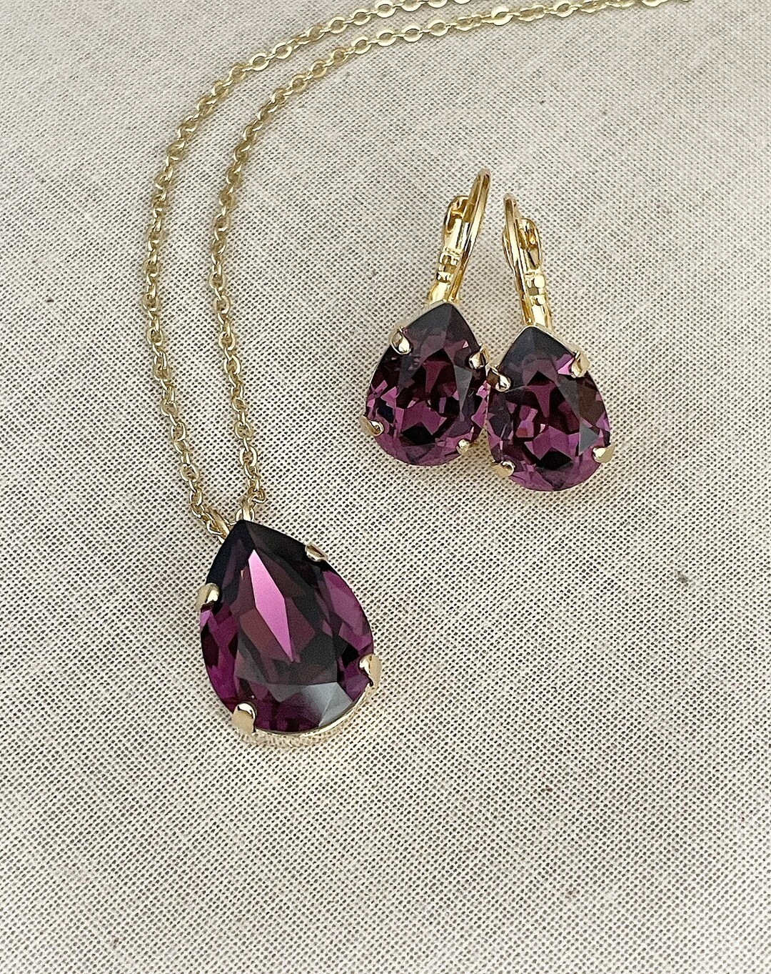Eggplant Purple Jewelry Set, Crystal Necklace and Earring Set, Amethyst ...