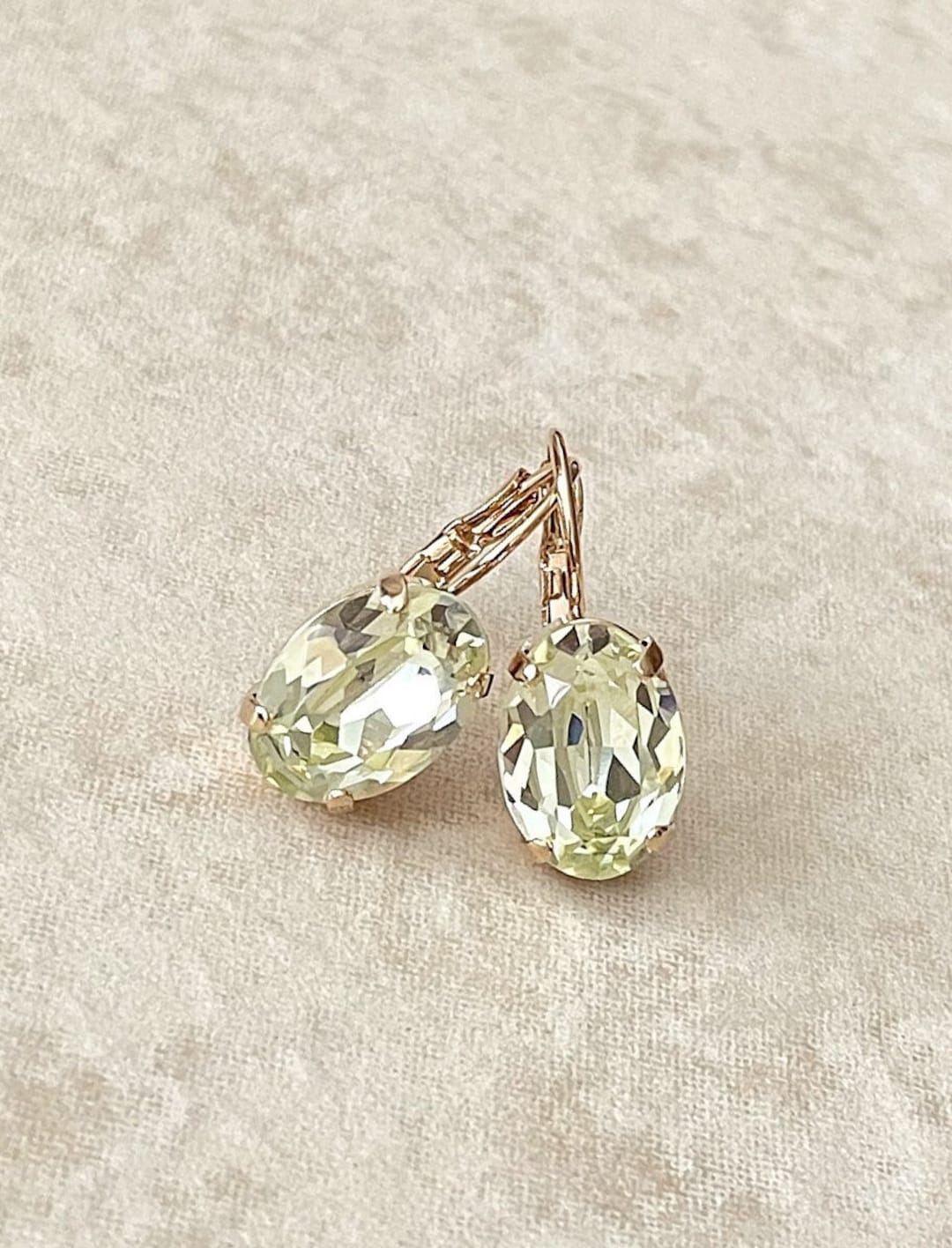 Swarovski Light Yellow Oval Crystal Drop Earrings, Rhinestone Drops ...