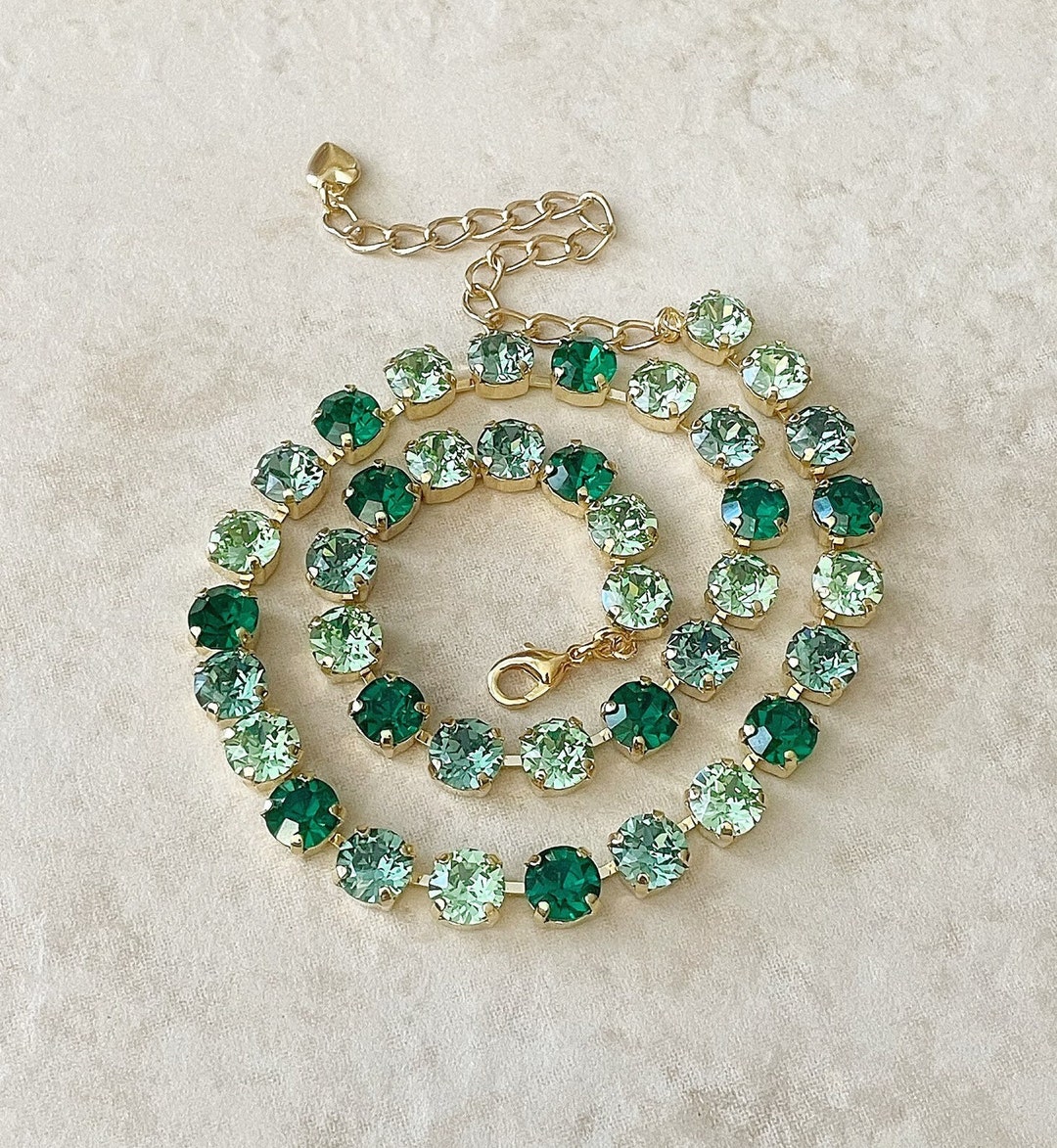 Emerald Light Emerald Peridot Ombré Necklace, Swarovski Crystal, Bridal ...