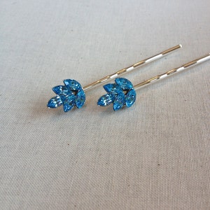 Teal Crystal Leaf Bobby Pins, Rhinestone Leaves, Turquoise, Aqua, Teal ...
