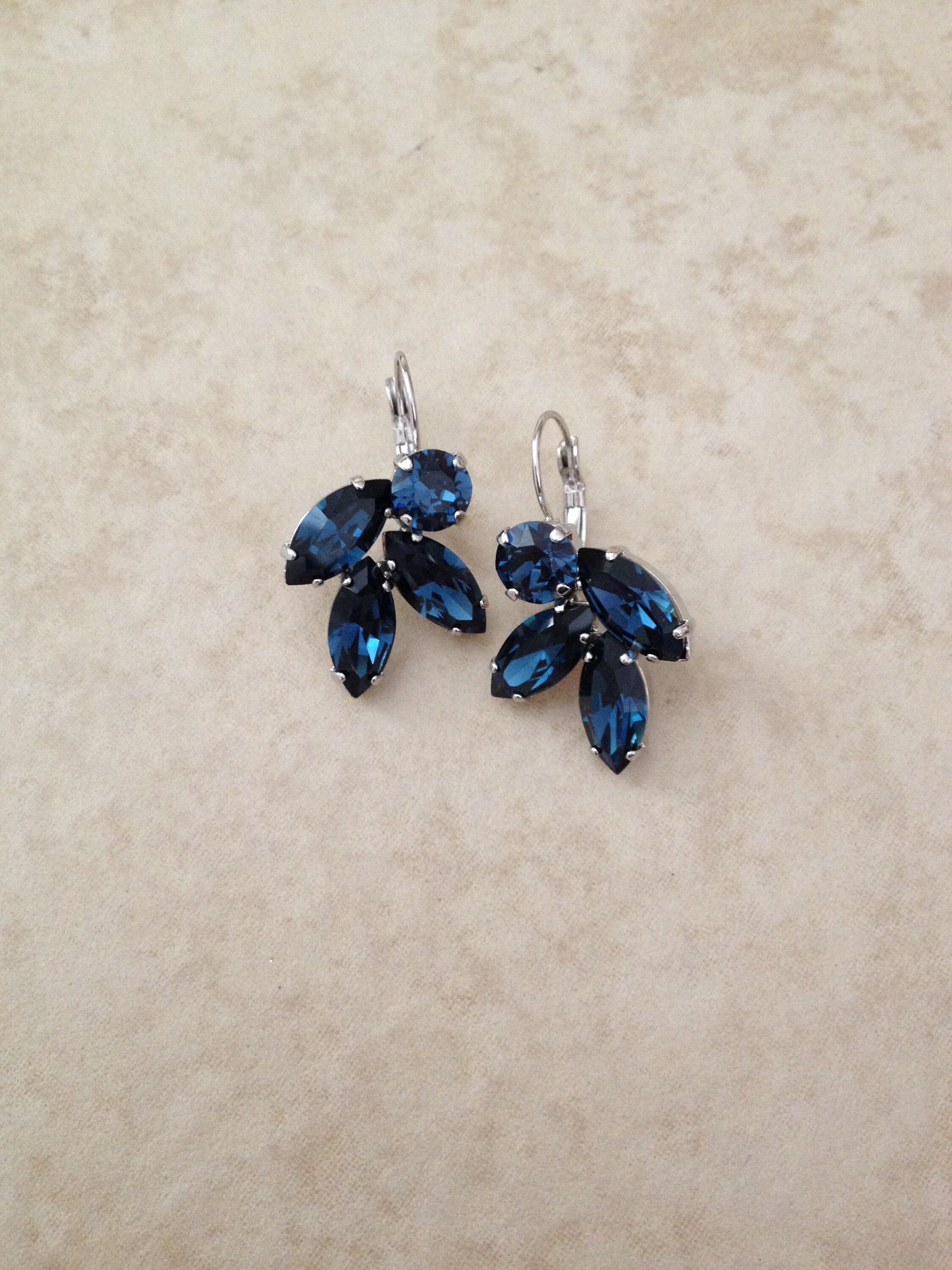 Navy Blue Crystal Drop Earrings Bridal Crystal Earring Dark - Etsy