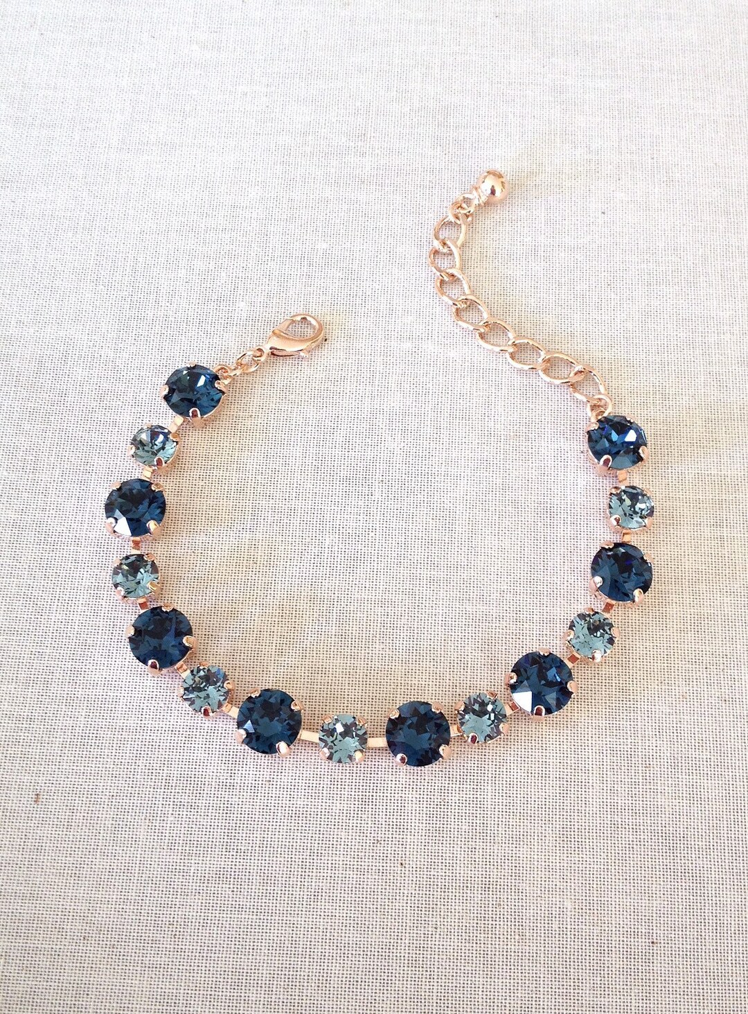 Navy Blue Steel Blue Crystal Bracelet, Wedding Jewelry, Tennis Bracelet ...