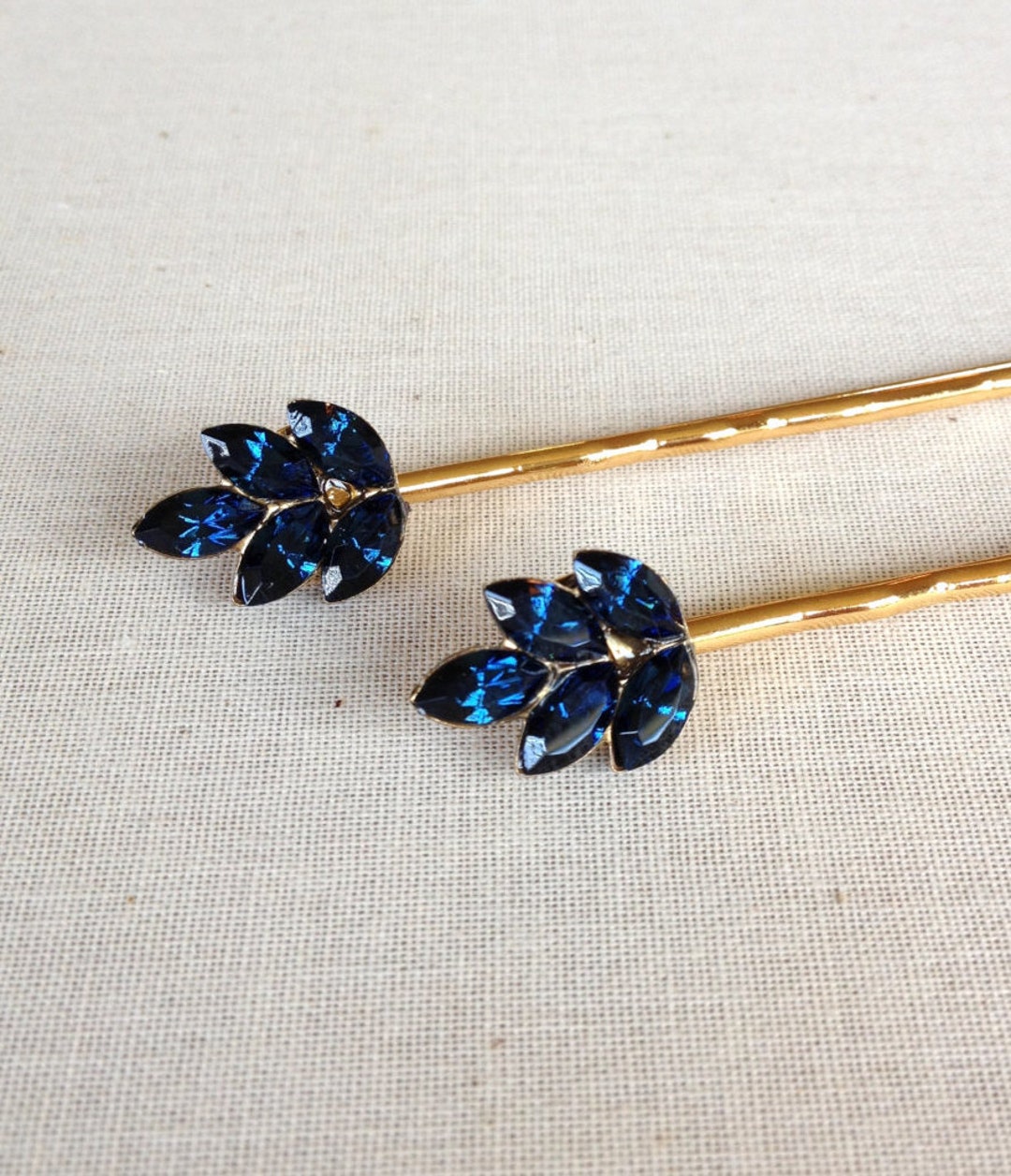 Navy Blue Rhinestone Hair Pins, Set, Pair, Hair, Accessory, Rustic ...