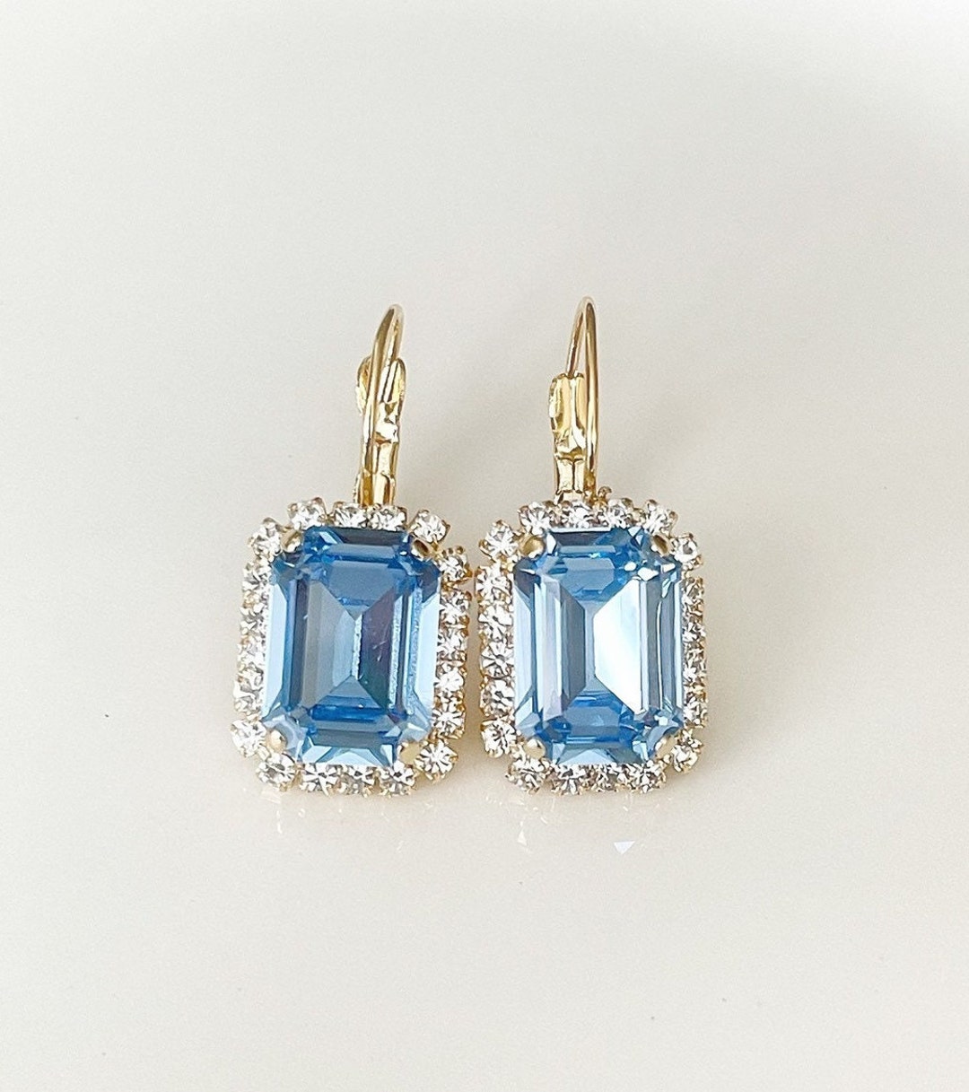 Light Blue Earrings, Octagon Crystal Drop Earrings, Something Blue ...