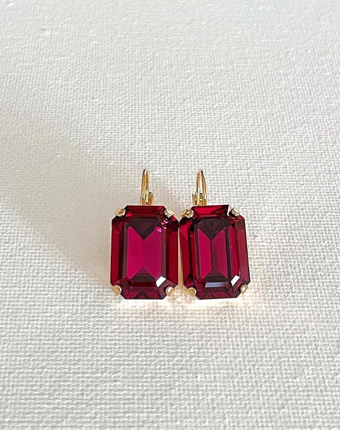 Large Swarovski Ruby Red Crystal Earrings, Red Emerald Cut Crystal ...