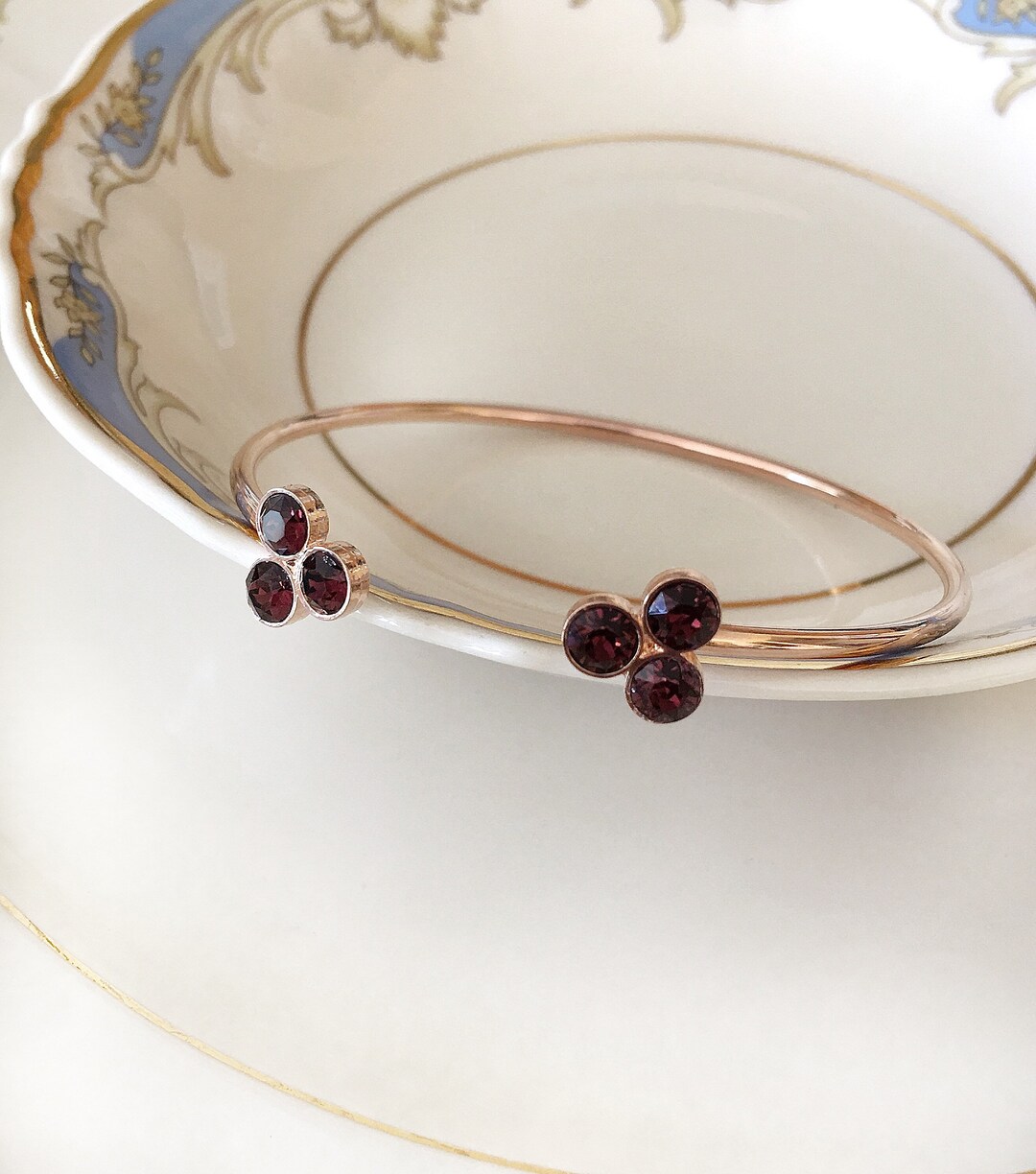Burgundy Crystal Open Bangle Bracelet Delicate Bracelet Open - Etsy