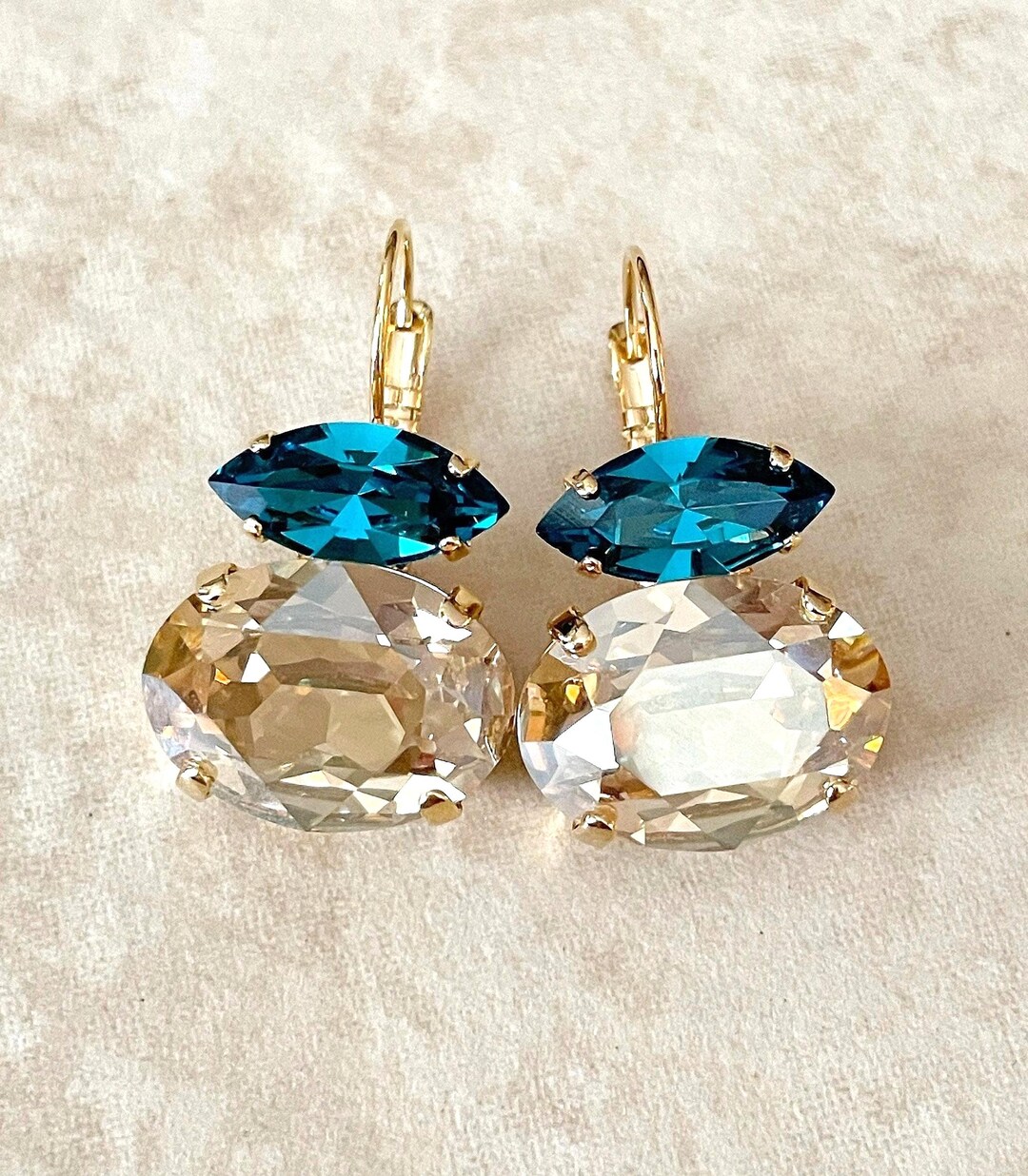 Champagne Teal Statement Earrings, Swarovski Crystal, LARGE Bridal ...