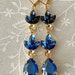 Royal Navy Blue Ombré Long Crystal Earrings, Leaf and Teardrop Earrings, Chandelier, Bridal ...