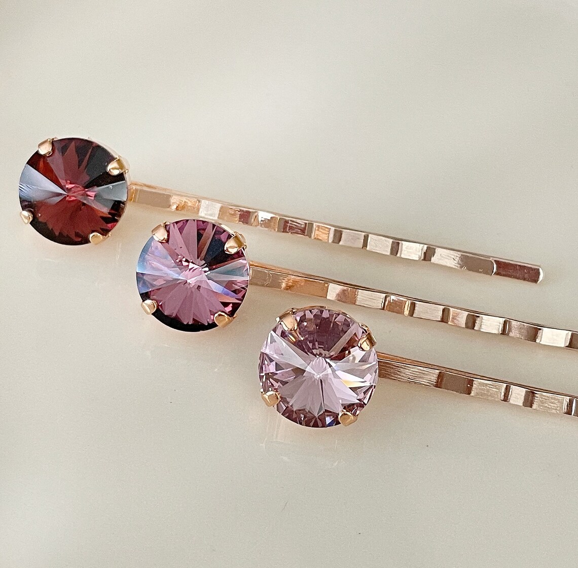 Burgundy and Mauve Crystal Hair Pins Set of 3 Bridesmaid - Etsy