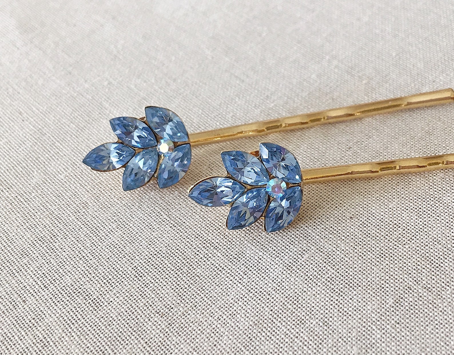 Something Blue Hair Pin Crystal Leaf Hair Pins Rhinestone | Etsy