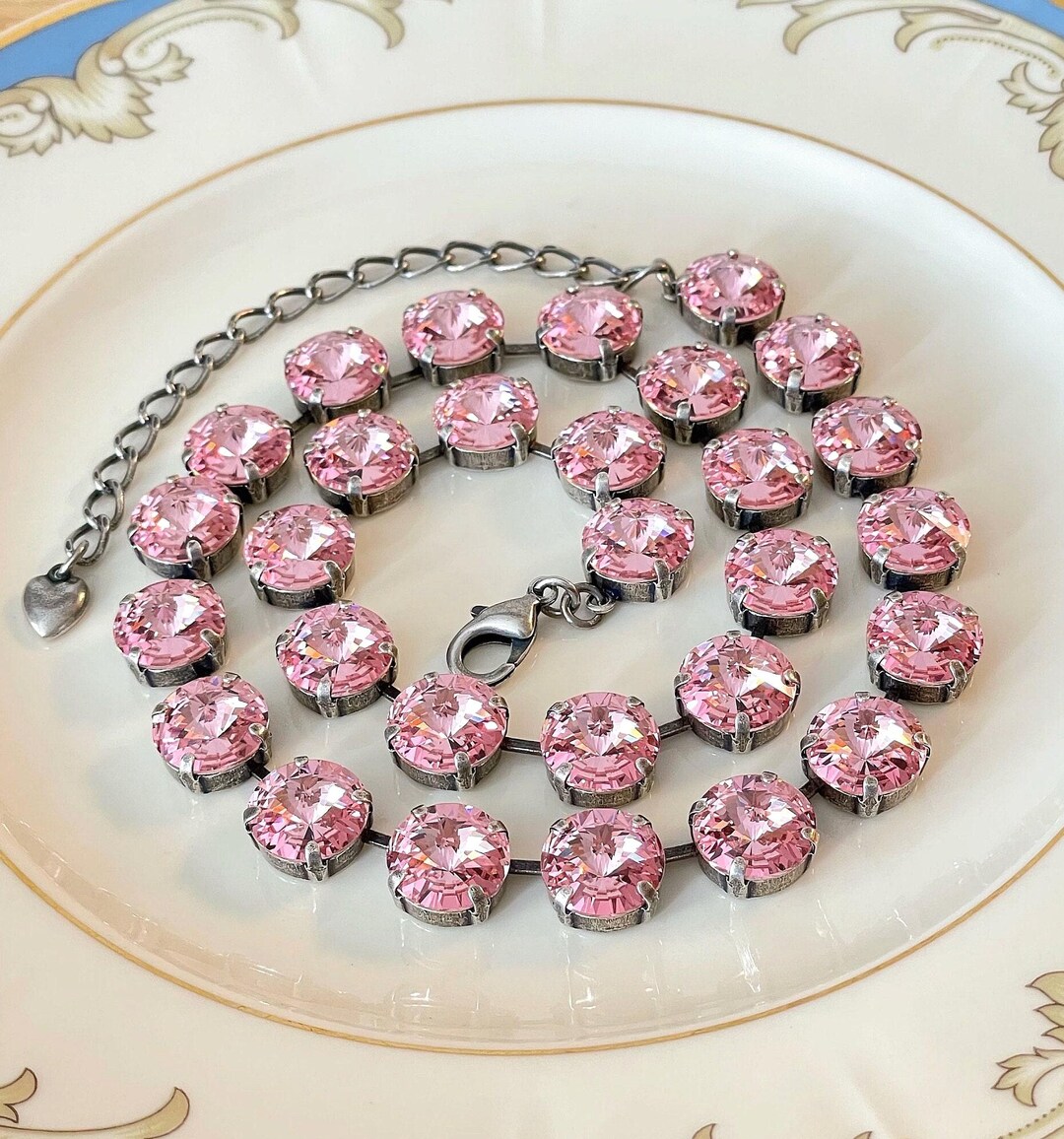 Light Rose Crystal Necklace, 12mm Light Rose Swarovski Crystals ...