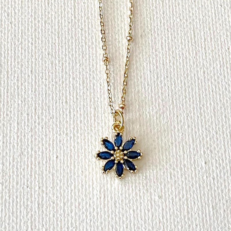 Navy Blue Floral Necklace - Etsy
