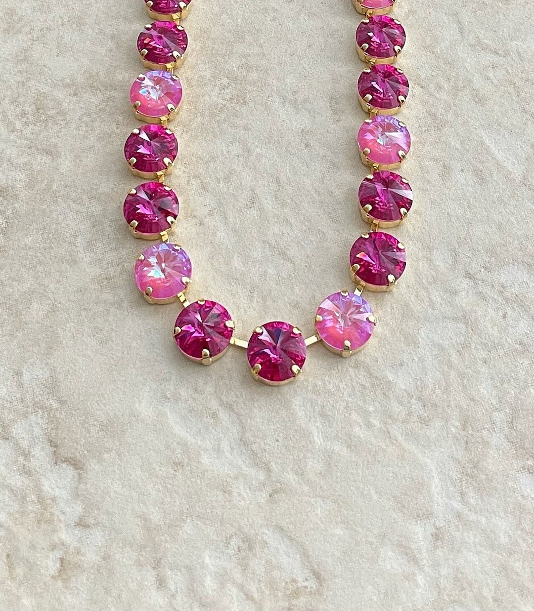 Fuchsia Pink Crystal Necklace, 12mm Swarovski Crystals, Bridesmaid Gift ...