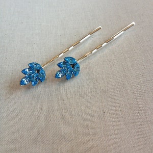 Teal Crystal Leaf Bobby Pins, Rhinestone Leaves, Turquoise, Aqua, Teal ...