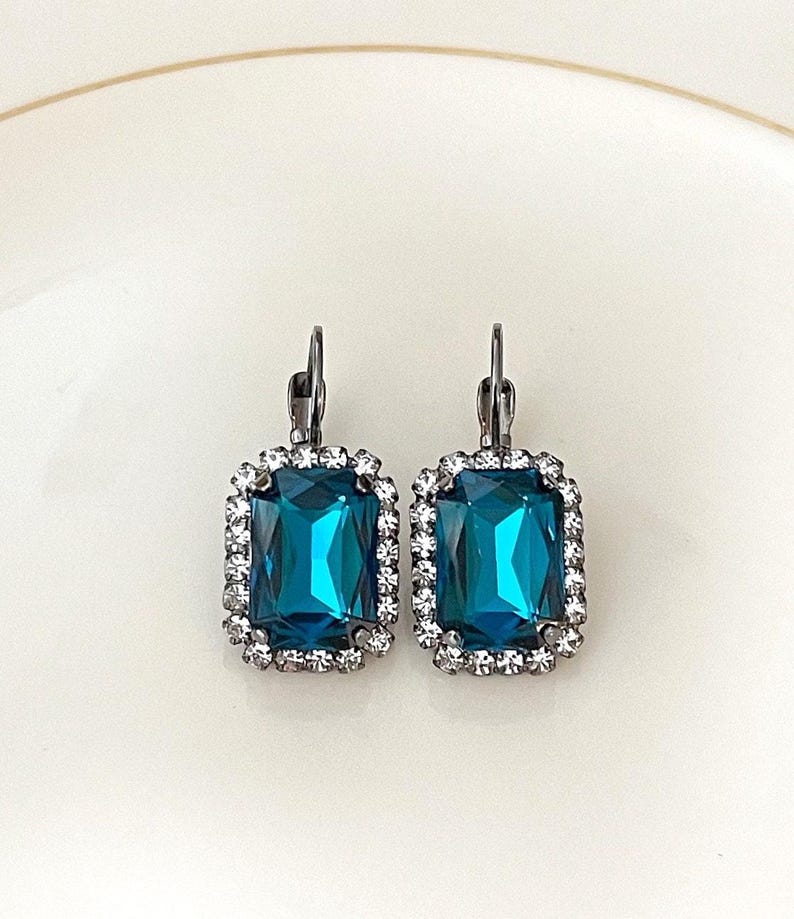 Rich Teal Blue Halo Earrings, Something Blue Bridal Earrings, Wedding ...