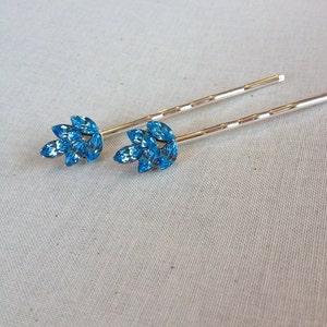 Teal Crystal Leaf Bobby Pins, Rhinestone Leaves, Turquoise, Aqua, Teal ...