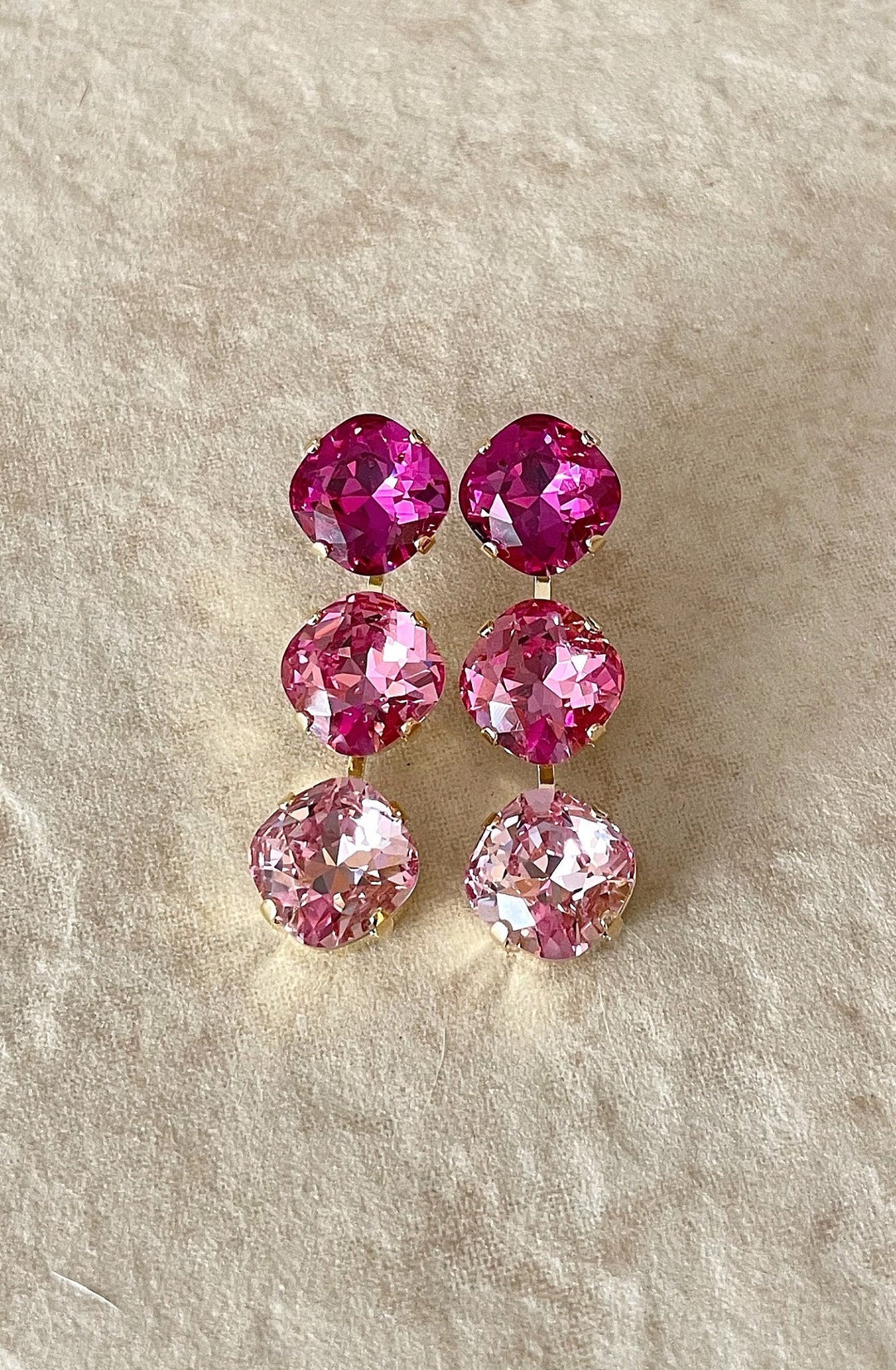 Fuchsia Magenta Pink Ombré LONG Cushion Cut Earrings, Swarovski Crystal ...