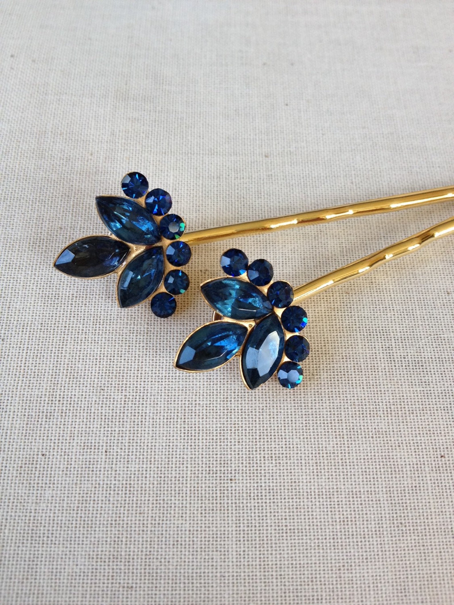 Navy Blue Rhinestone Hair Pins Set Pair Hair Accessory - Etsy