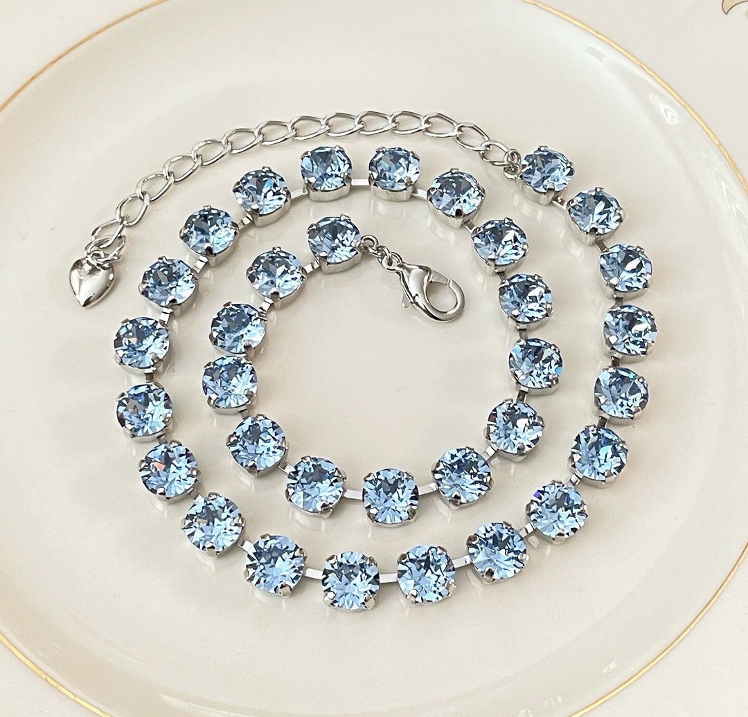 Light Sapphire Blue Crystal Necklace, Swarovski Crystal, Bridal ...