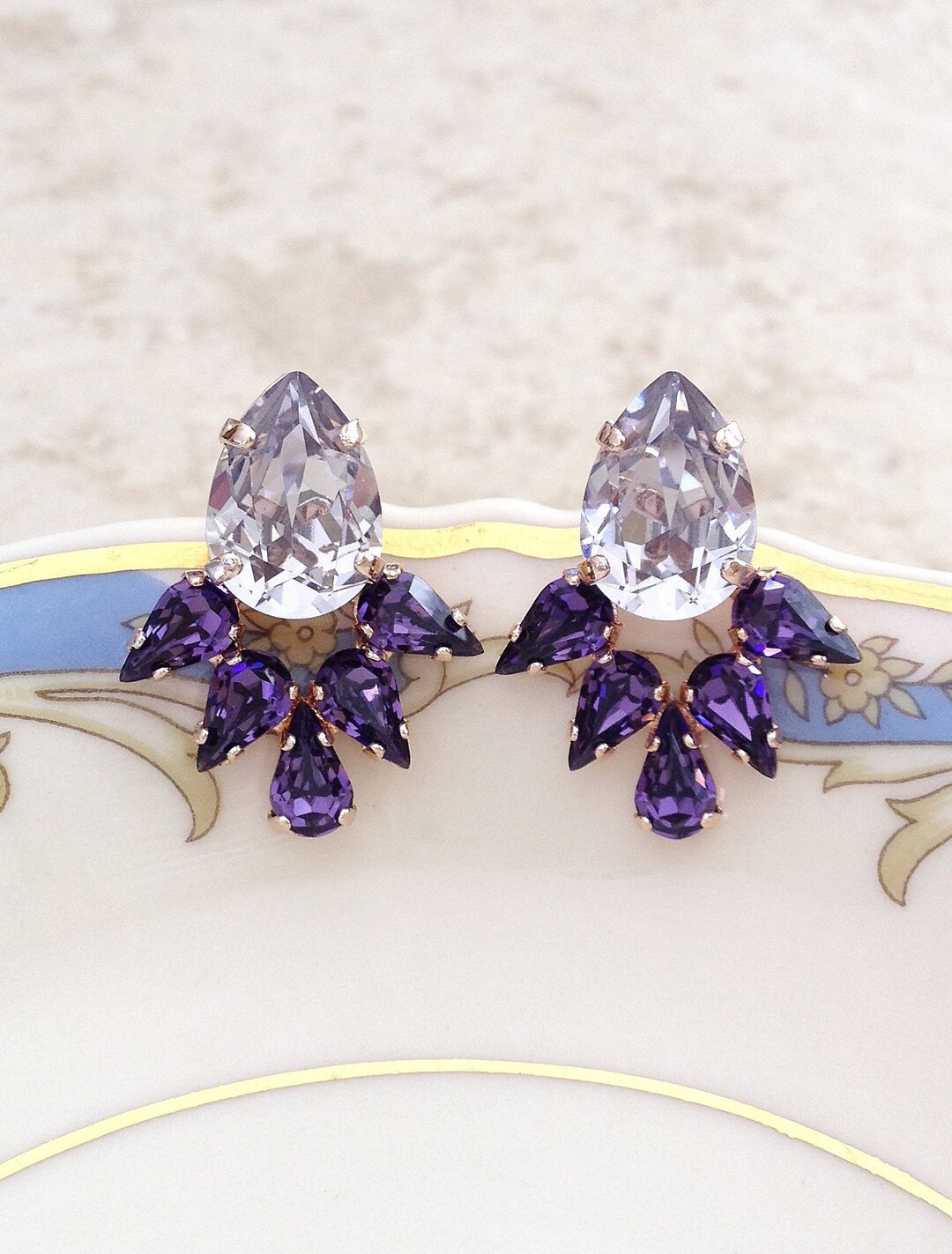 Dusty Purple, Deep Purple Crystal Earrings, Purple Bridesmaid Gift ...