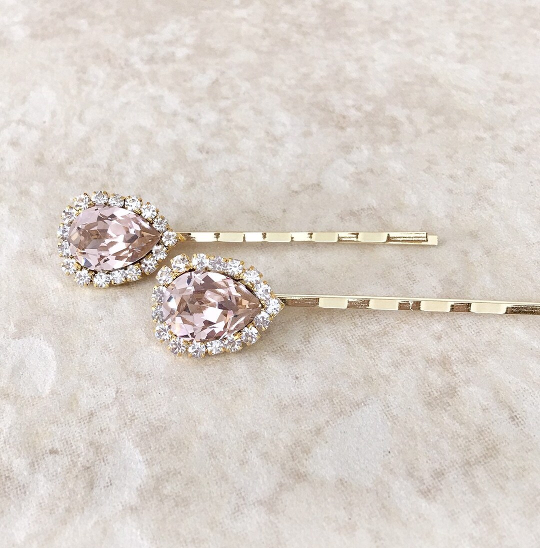 Morganite Pink Crystal Hair Pins, Set, Pair, Hair, Accessory, Crystal ...