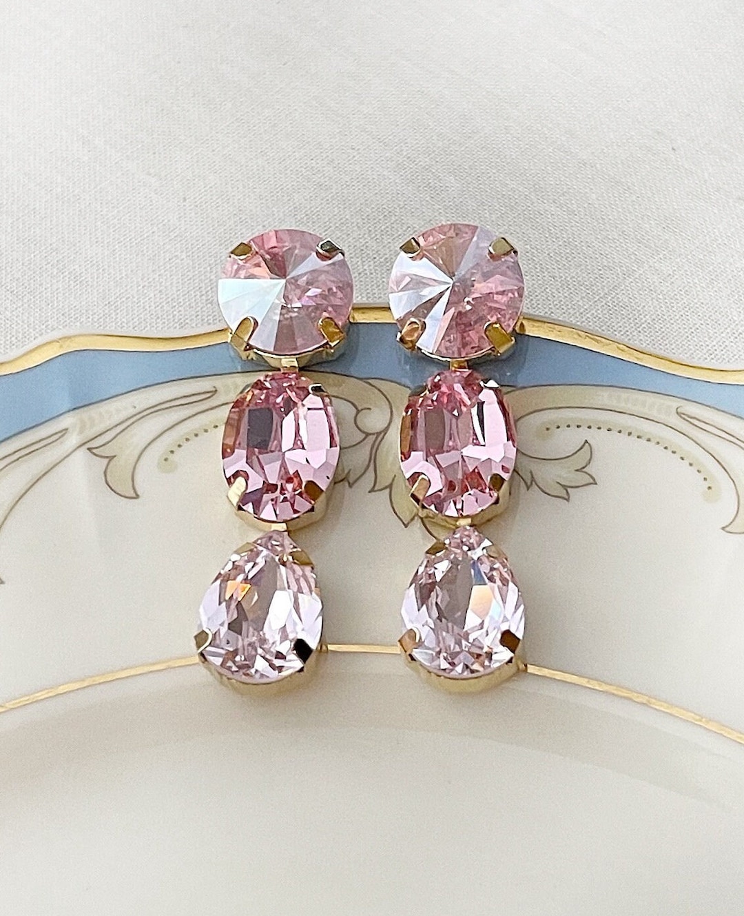 Blush Pink Ombré Long Crystal Earrings, LONG Earrings, Bridal ...