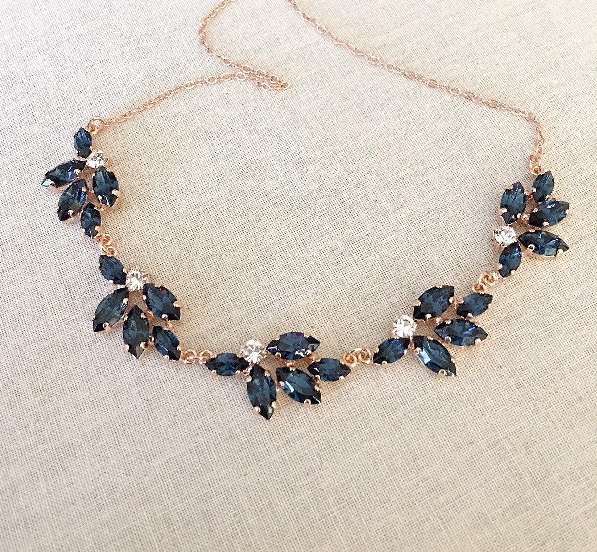 Navy Blue Crystal Necklace Bridal Jewelry Bridal Something - Etsy