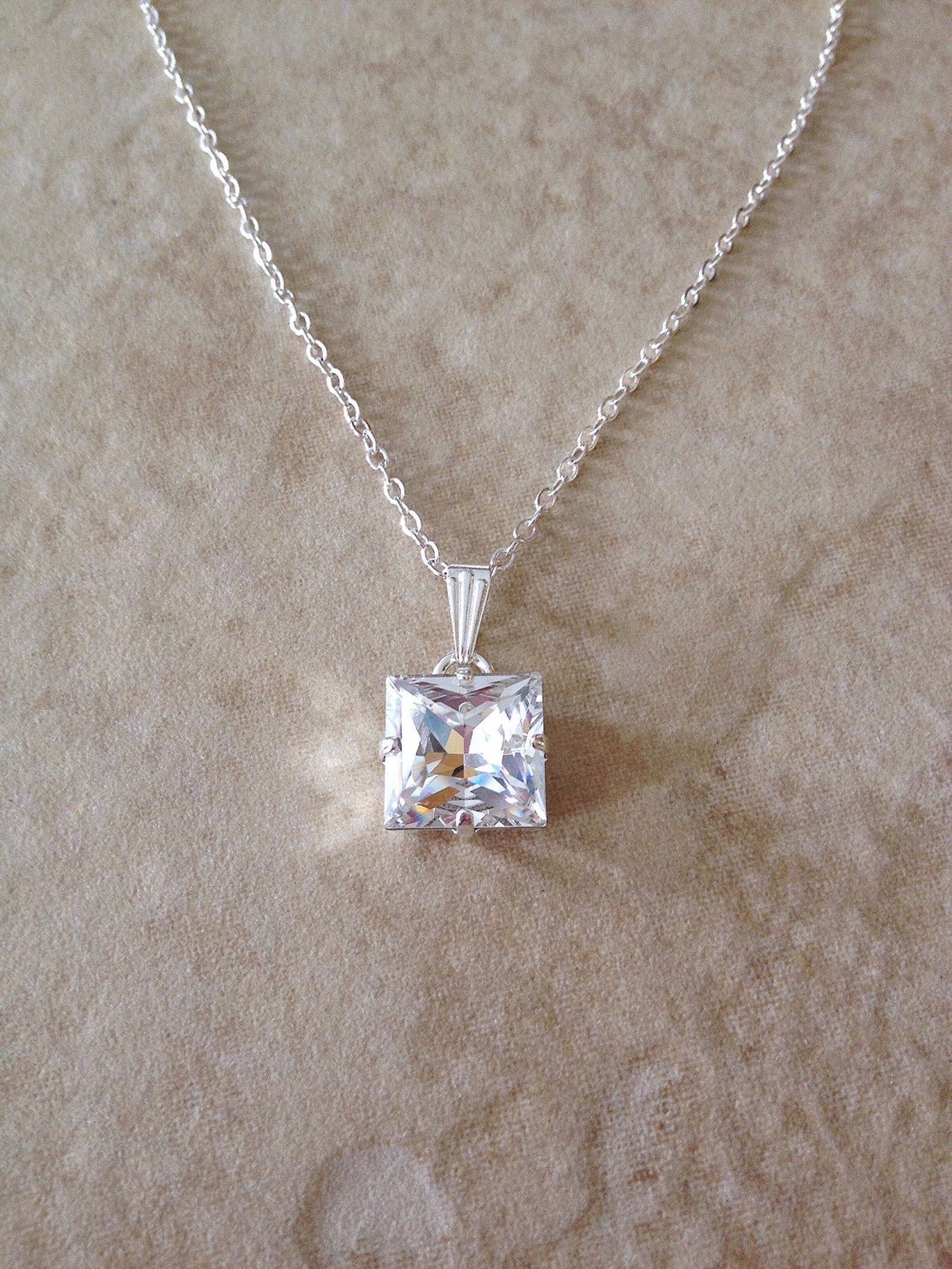 Princess Cut Square Necklace 12mm Bridal Necklace Simple - Etsy