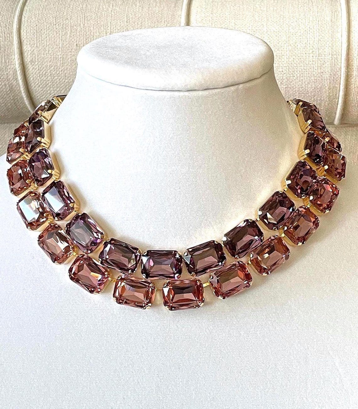 Large Mauve Crystal Statement Necklaces, Emerald Cut, Octagon ...