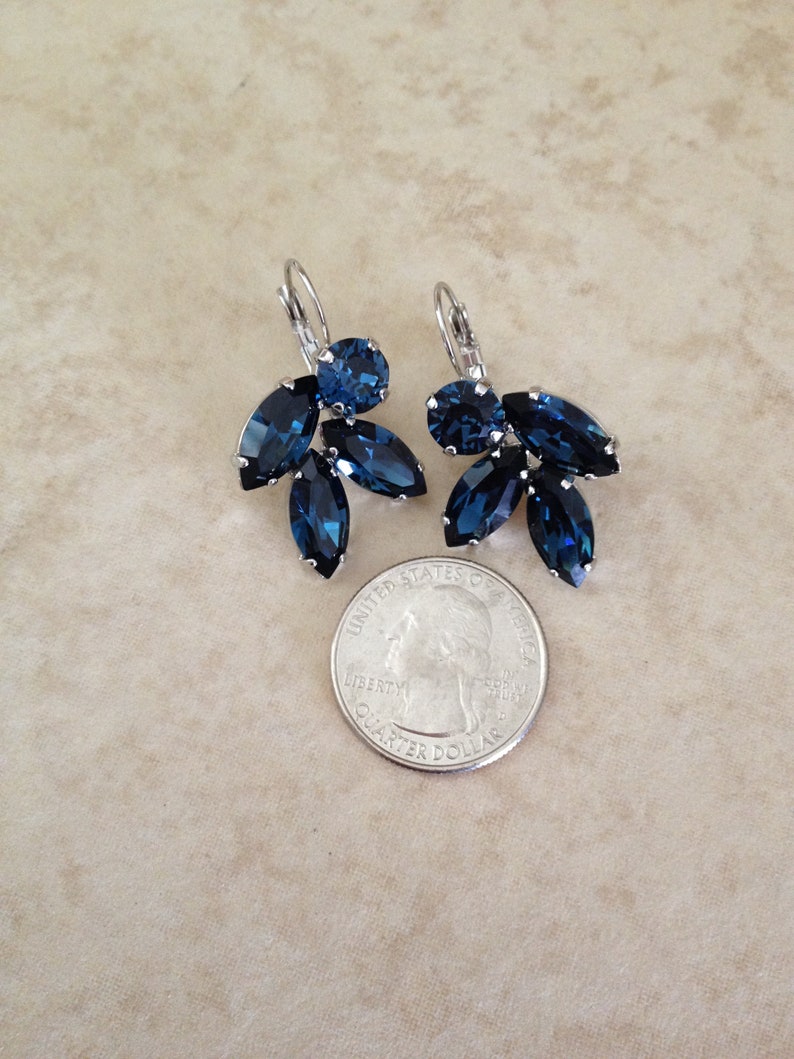 Navy Blue Crystal Drop Earrings Bridal Crystal Earring Dark - Etsy