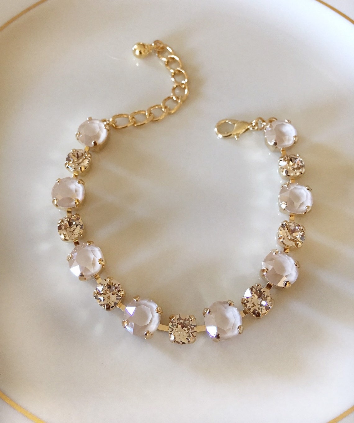 Pale Champagne Ivory Cream Crystal Bracelet Bridesmaid Gift - Etsy