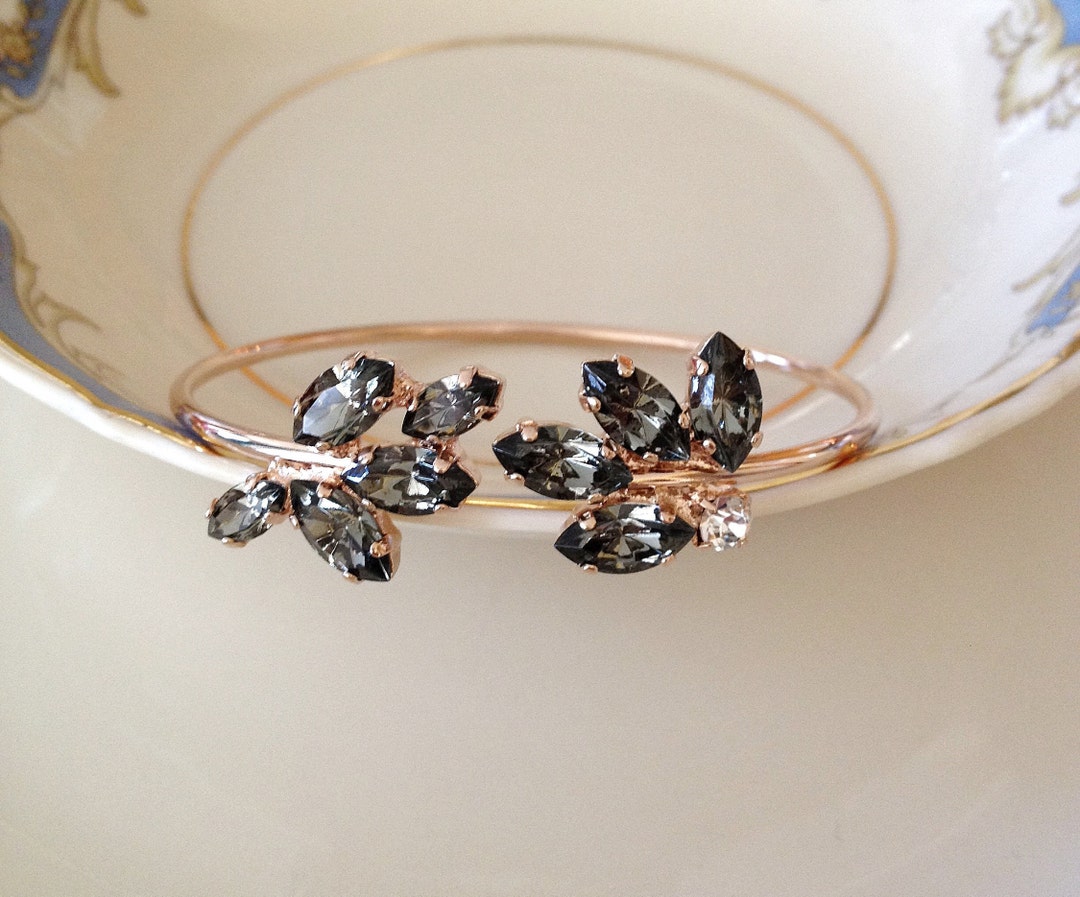 Gray Crystal Bracelet, Black Diamond, Bridal Bracelet, Wedding Jewelry ...