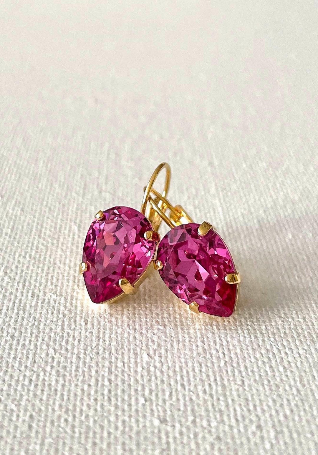 Swarovski Dark Rose Inverted Teardrop Earrings, Pear Cut Crystal Drop ...