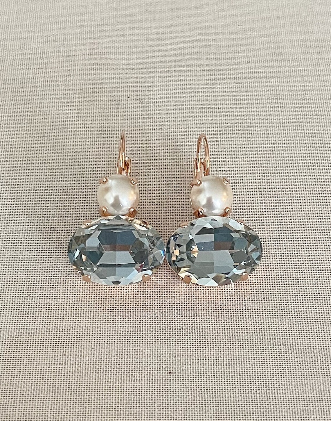 LARGE Dusty Blue and Pearl Crystal Drop Earrings, Something Blue ...