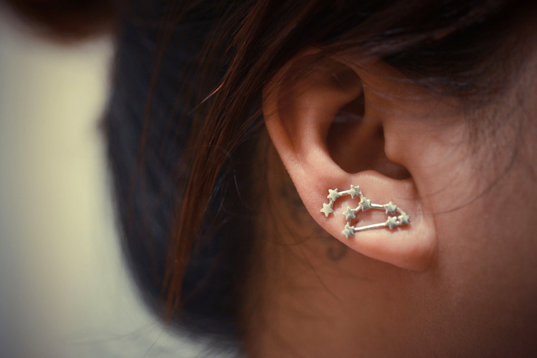 Leo Zodiac Constellation Sterling Silver Ear Climbers Ear Crawlers Ear ...