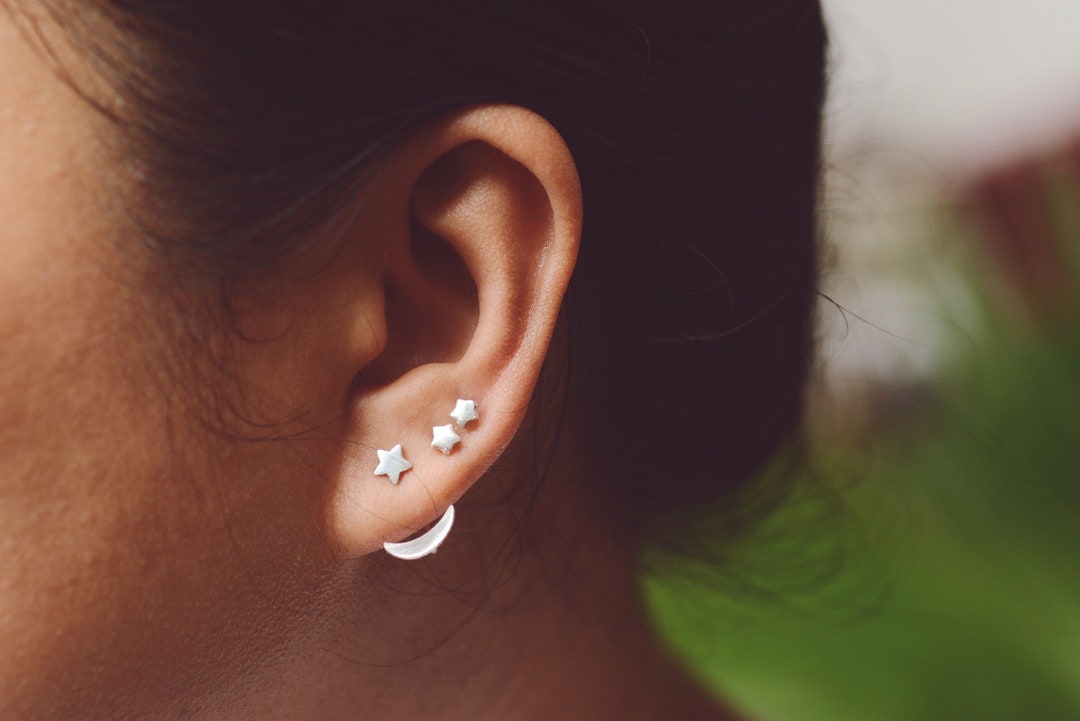 Star and Moon Ear Jacket Sterling Silver | Front and Back Earrings ...