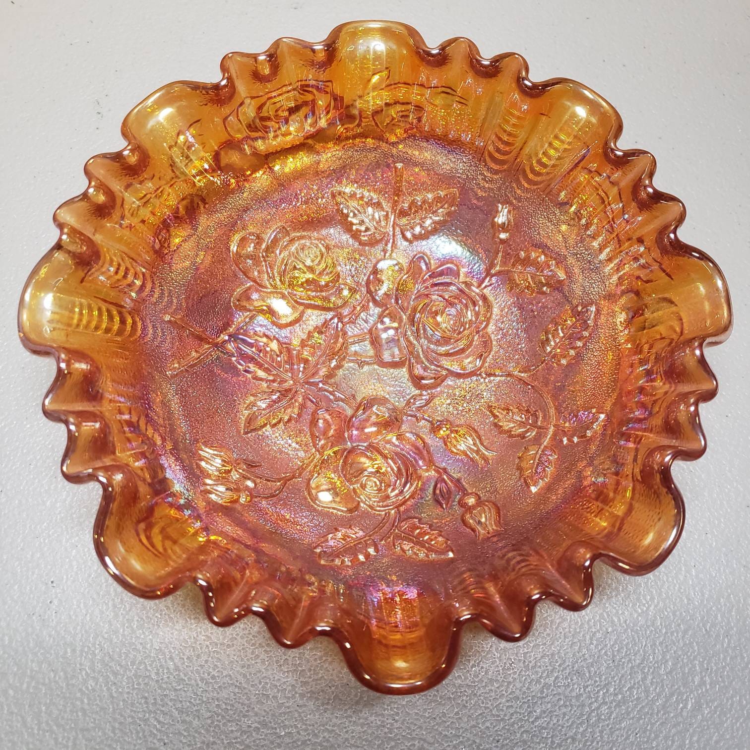 Vintage Amber Carnival Glass Bowl With Rose Pattern. - Etsy