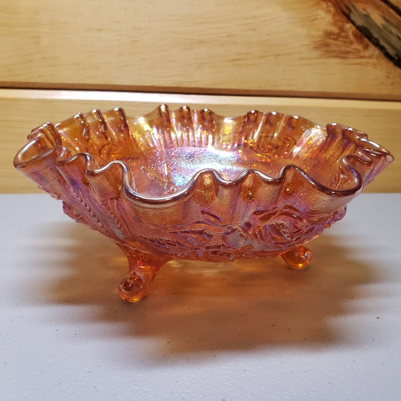 Vintage Amber Carnival Glass Bowl With Rose Pattern. - Etsy