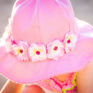 Candy Pink Stella Sun Hat With Mini Rose Crown - Baby Sun Hat- Girls ...