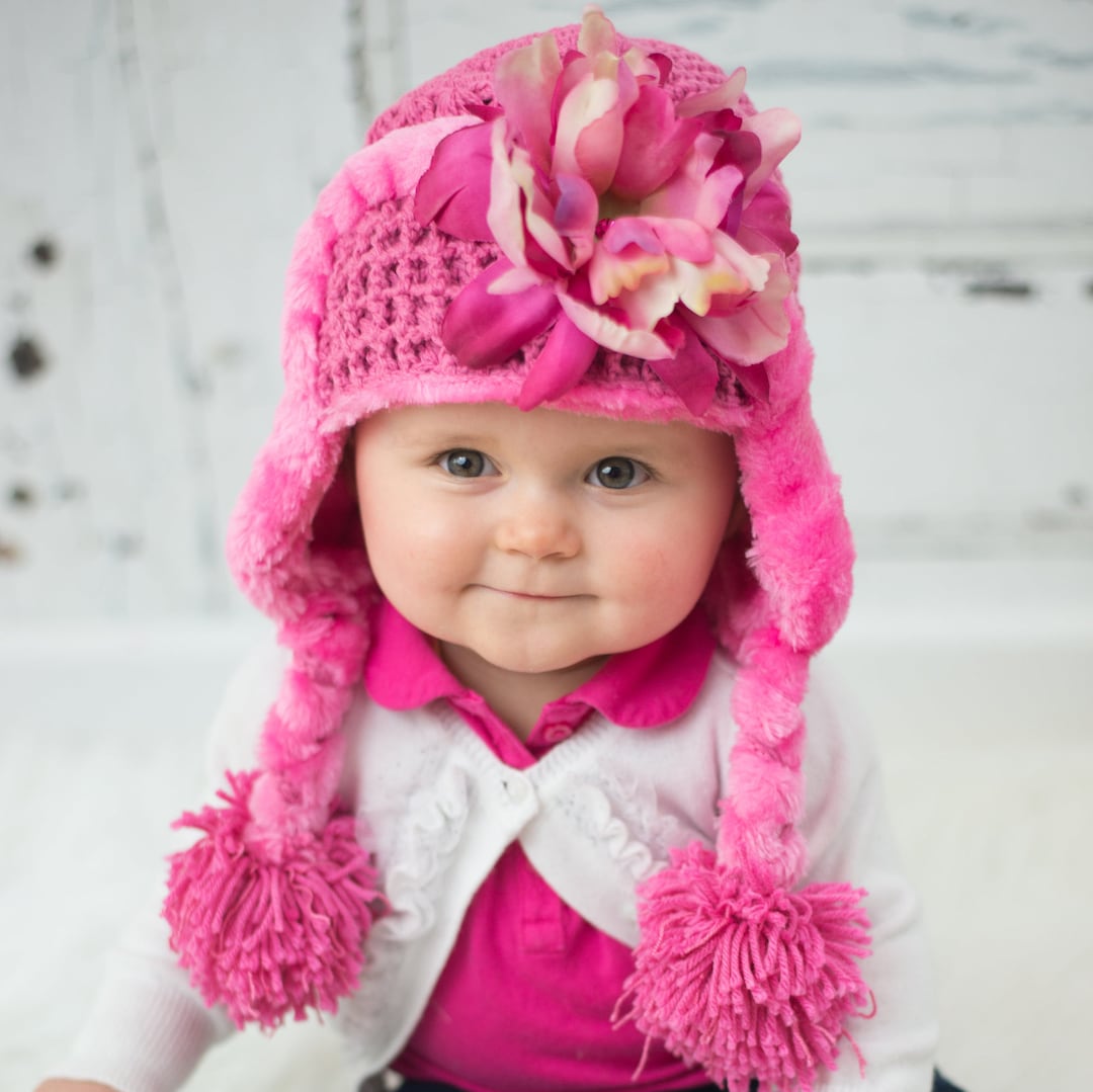 Winter Wimple Peony Hat - Baby Girl Winter Hat - Baby Hat - Trapper Hat ...