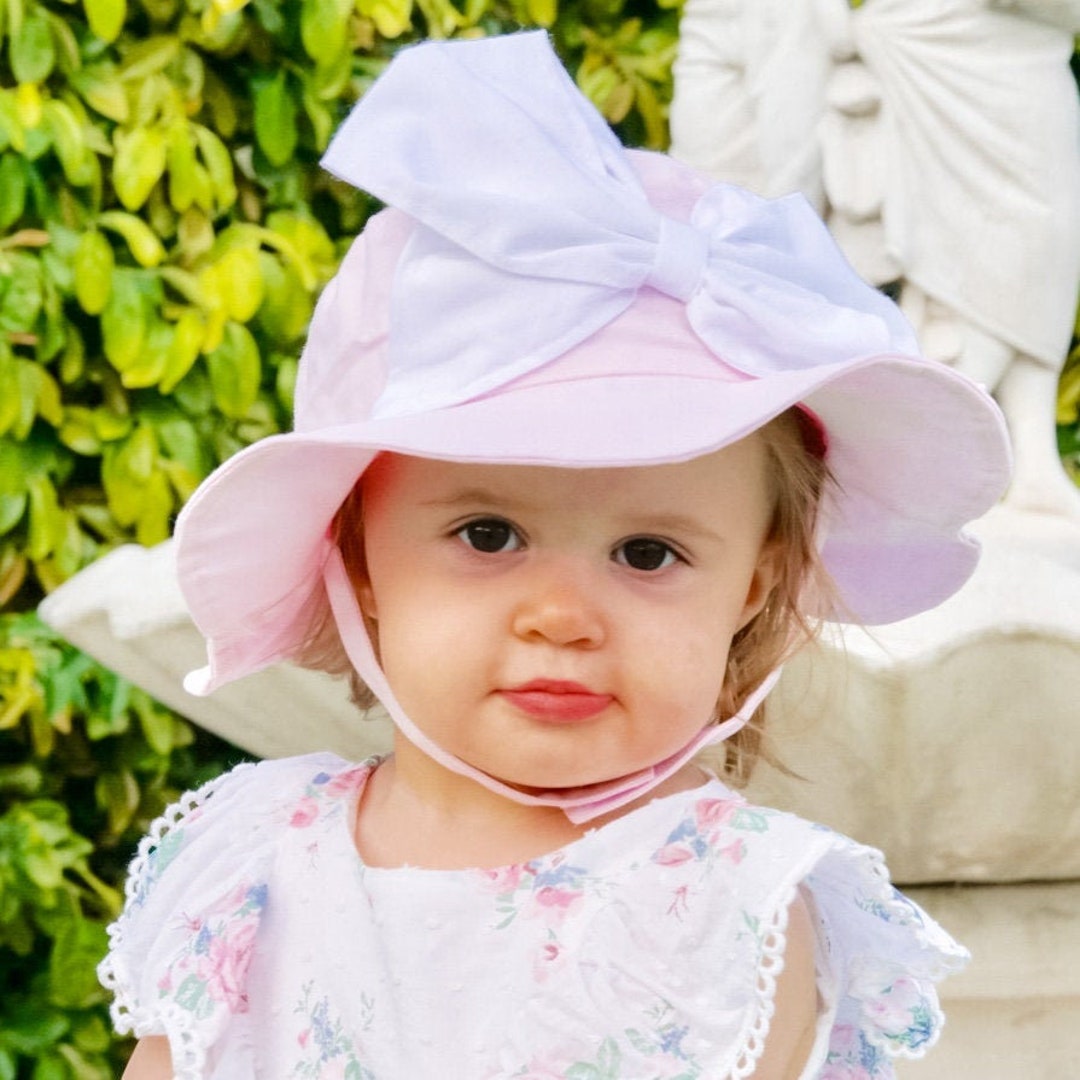 Baby Girl Pink Sun Hat With White Bow, UV Protection - Etsy