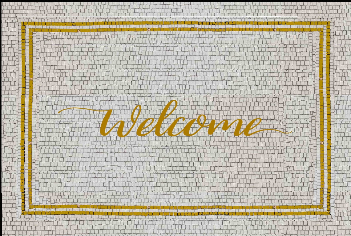 Welcome Gold Tile Mosaic Entrance Floor Art, Floor Mosaic, Custom ...