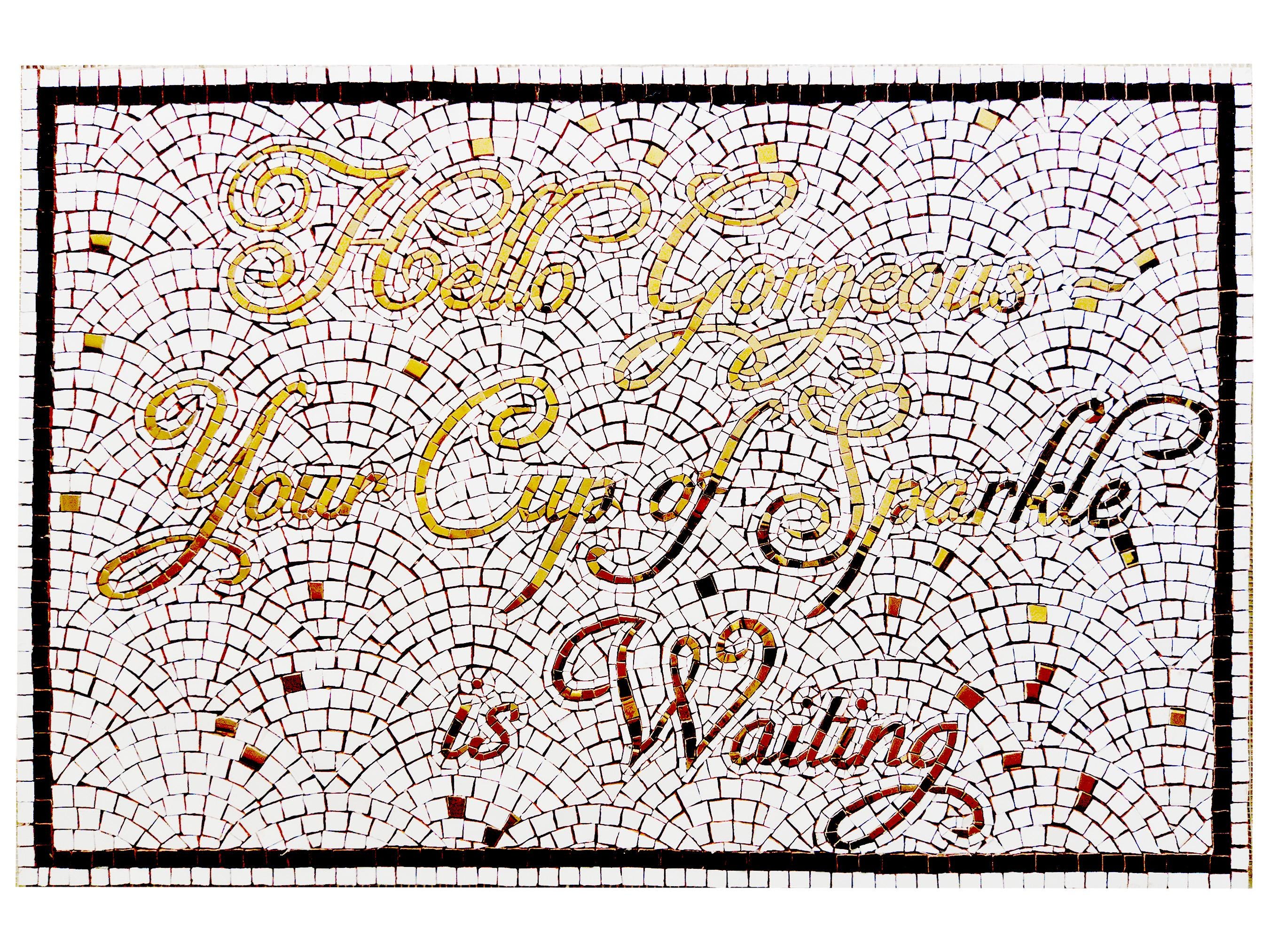 Hello Gorgeous Mosaic Sign – Hand-cut Tile Wall Art, Gold Lettering ...