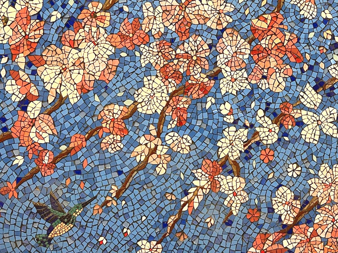 Humming Bird With a Cherry Blossom Tree Hand Cut Tile Mosaic Art Mural ...