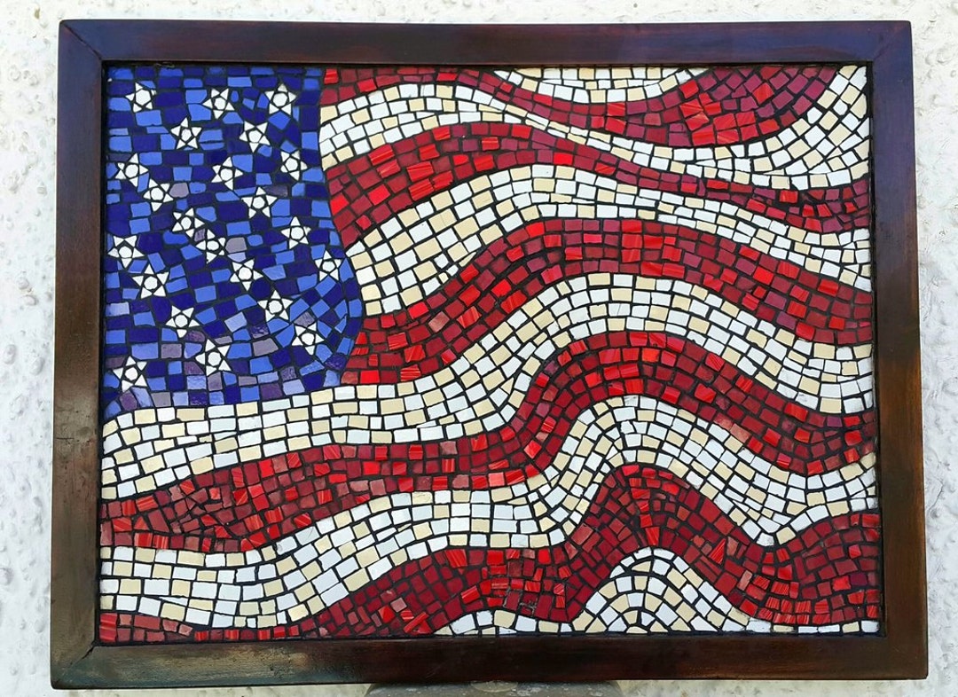 Mosaic Wall Art USA Stars and Stripes Waving Flag - Etsy