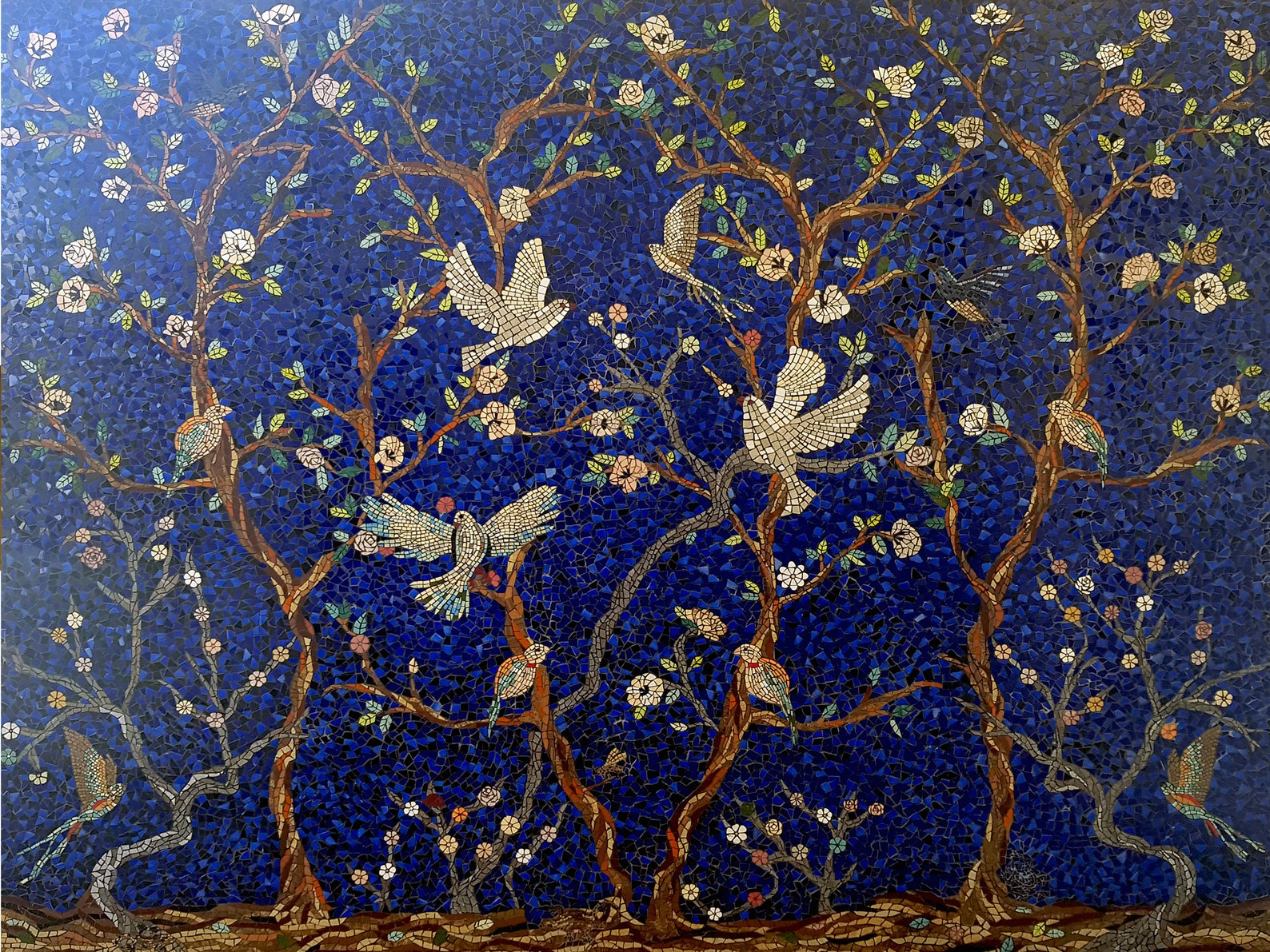Hand-cut Mosaic Bird Wall Art – Blue Floral Mosaic Tile Artwork ...